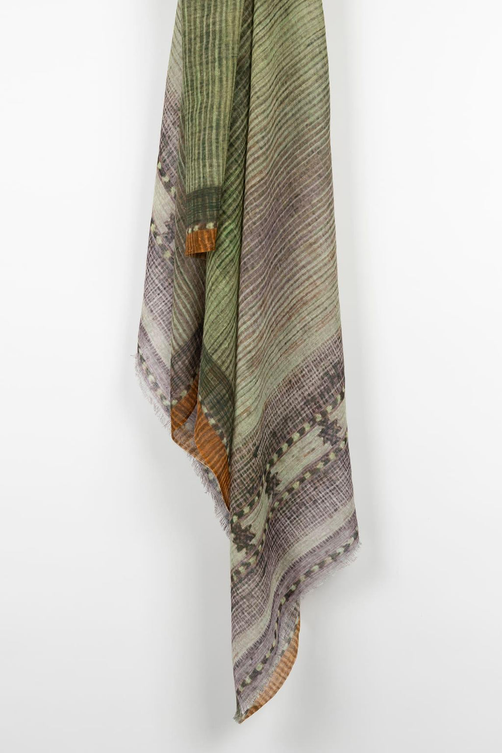 Zafren lightweight green patterned scarf with earth tones | Rivera